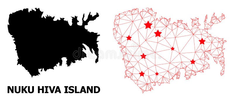 Mesh Polygonal Map of Nuku Hiva Island with Red Stars Stock Vector ...