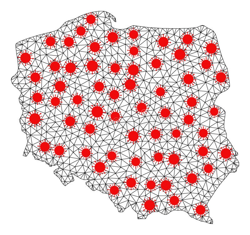 Mesh Polygonal Map of Poland with Red Infectious Items Stock Vector ...