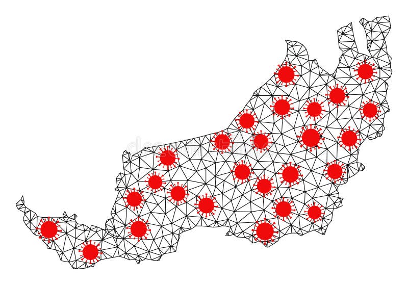 Mesh Polygonal Map of Sarawak with Red Infection Nodes Stock Vector ... Mesh Polygonal Map of Sarawak with Red Infection Nodes Stock Vector ...