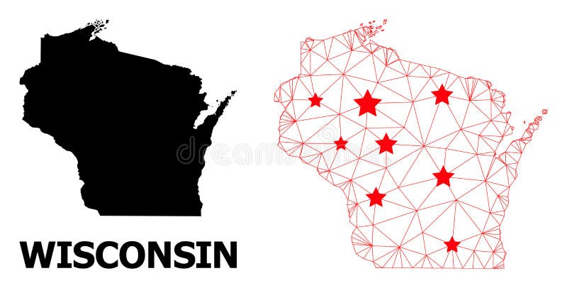 Mesh Polygonal Map of Wisconsin State with Red Stars Stock Vector ...