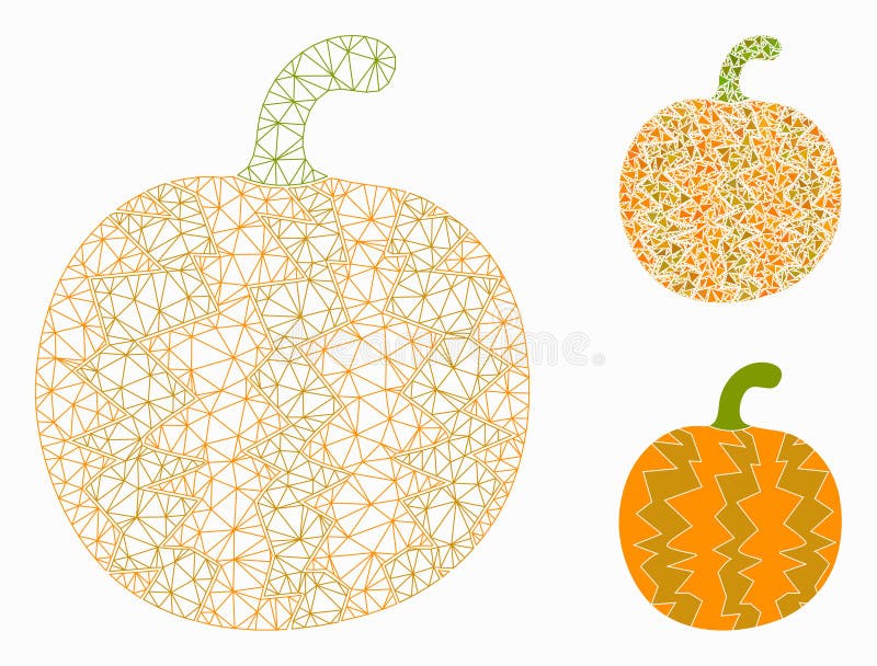 Pumpkin Vector Mesh Carcass Model and Triangle Mosaic Icon Stock Vector ...