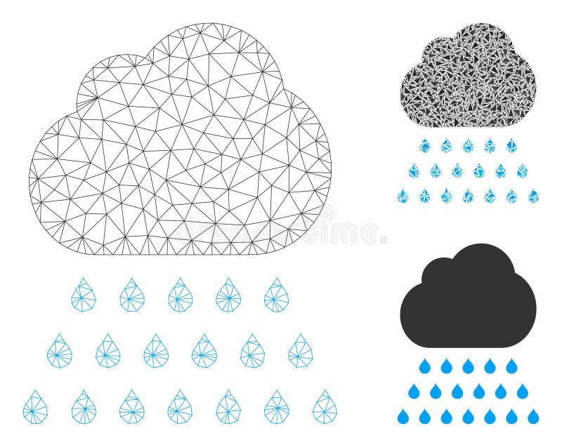 Rain Cloud Vector Mesh Network Model and Triangle Mosaic Icon Stock ...