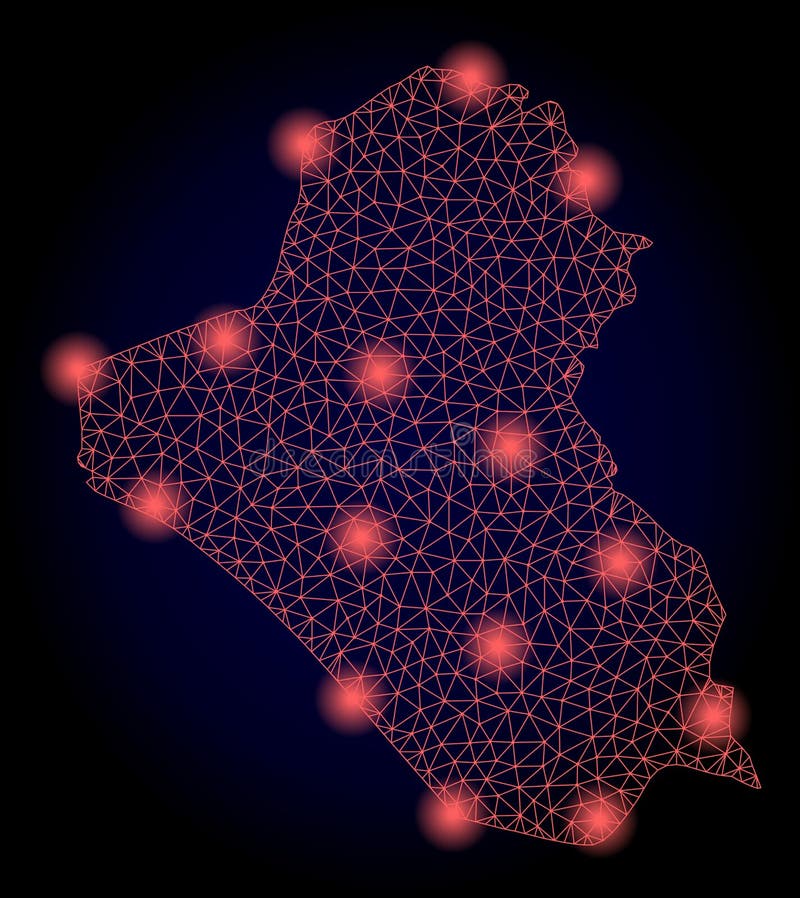 Polygonal 2D Mesh Map of Iraq with Red Light Spots Stock Illustration ...