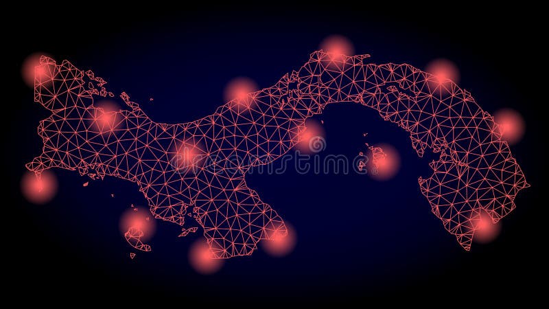 Polygonal Wire Frame Mesh Map of Panama with Red Light Spots Stock ...