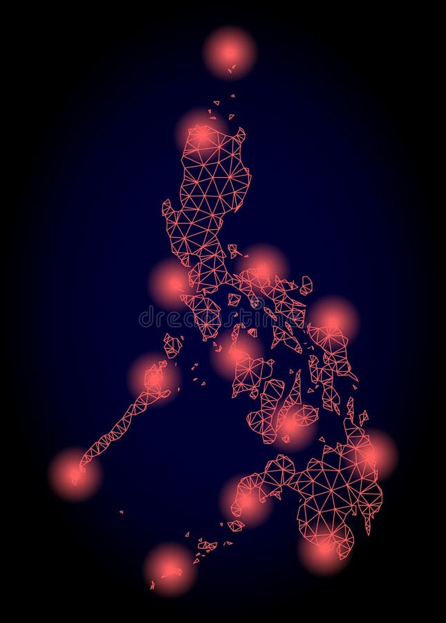 Polygonal Wire Frame Mesh Map of Philippines with Red Light Spots Stock ...