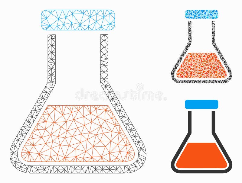 Red Liquid Flask Vector Mesh Wire Frame Model and Triangle Mosaic Icon ...