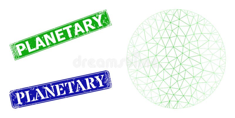 Grunge Planetary Seals and Triangular Mesh Round Sphere Icon Stock ...