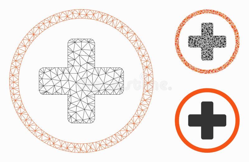 Rounded Plus Vector Mesh Wire Frame Model and Triangle Mosaic Icon ...