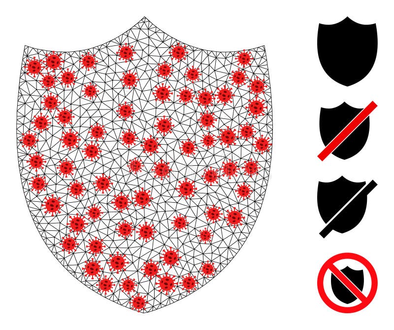 Polygonal Mesh Shield Pictogram with Infectious Items Stock Vector ...
