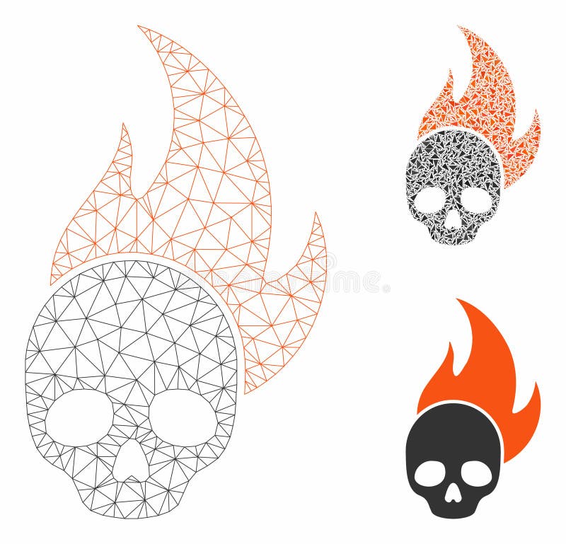 Skull Fire Vector Mesh 2D Model and Triangle Mosaic Icon Stock Vector ...