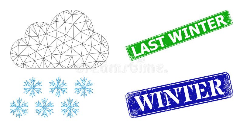 Scratched Last Winter Badges and Polygonal Mesh Snow Cloud Icon Stock ...