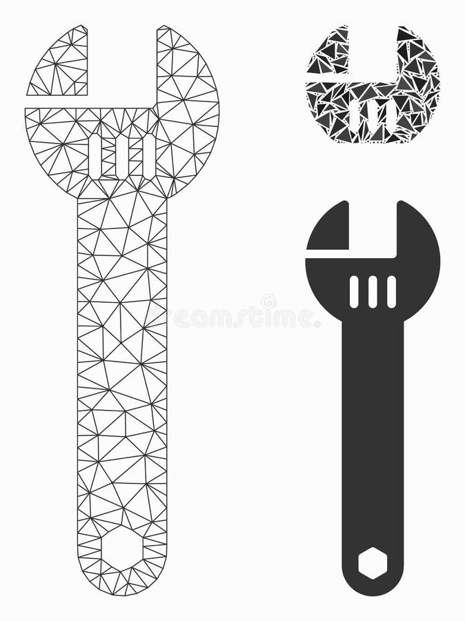 Spanner Vector Mesh Network Model And Triangle Mosaic Icon Stock Vector