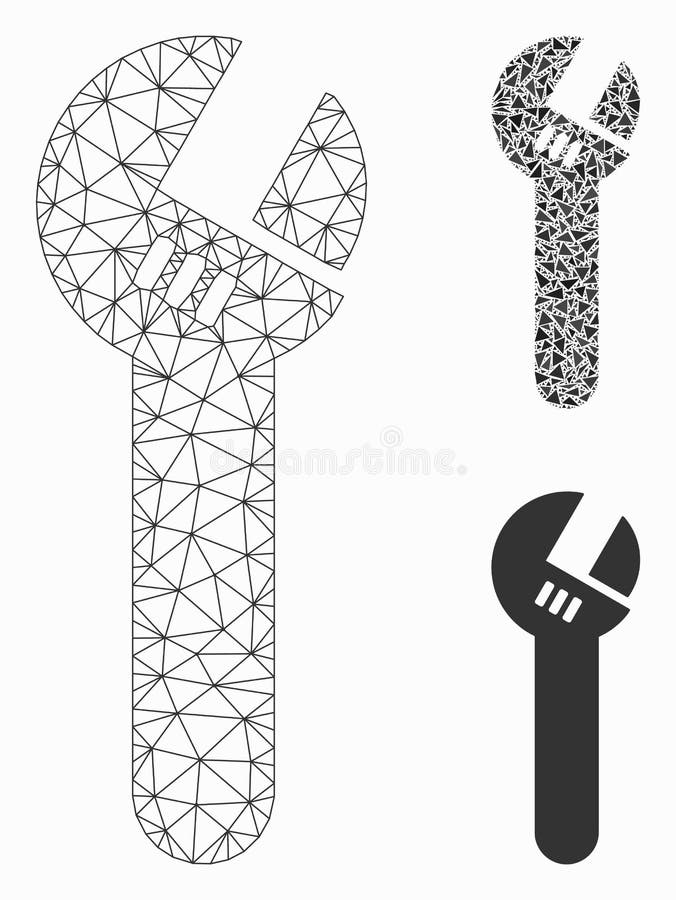 Spanner Vector Mesh Wire Frame Model And Triangle Mosaic Icon Stock