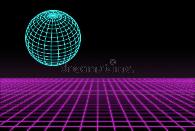 Mesh Sphere Hovering Above a 3D Grid Stock Illustration - Illustration ...