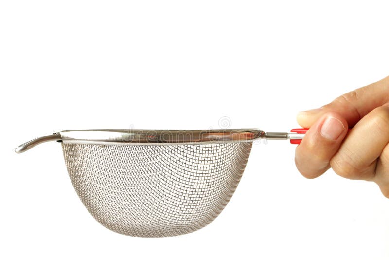 Mesh Strainer Hand Holding Inoxidable En El Fondo Blanco Imagen de ...