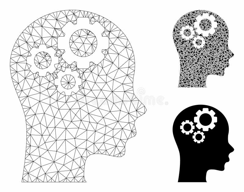 Thinking Vector Mesh Wire Frame Model and Triangle Mosaic Icon Stock ...