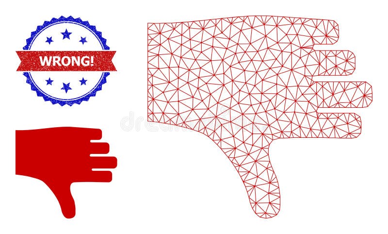 Triangle Mesh Thumb Down Icon and Grunge Bicolor Wrong! Stamp Stock ...