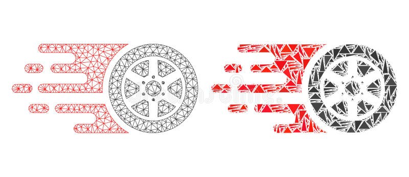 Polygonal Network Mesh Bolide Car Wheel and Mosaic Icon Stock Vector ...