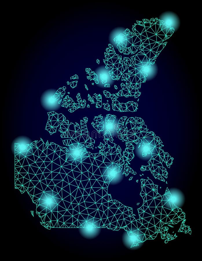 Polygonal Network Mesh Map of Canada with Light Spots Stock Vector ...