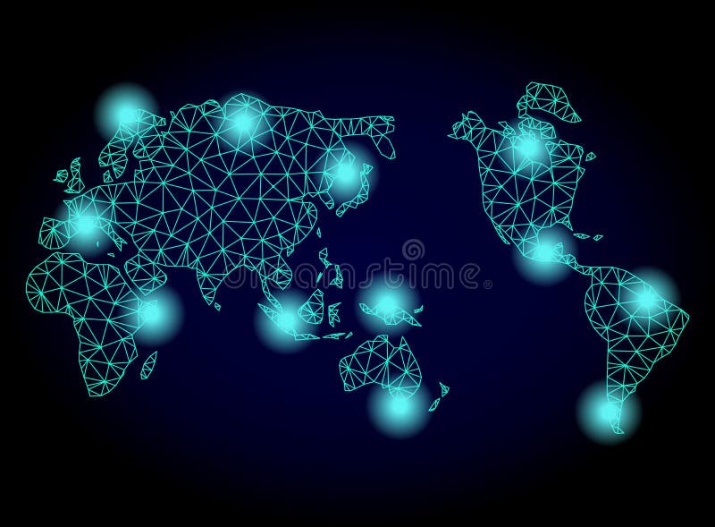 Polygonal 2D Mesh Map of Earth with Light Spots Stock Vector ...