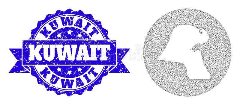 2D Mesh Circle Stencils Map of Kuwait with Scratched Stamp Stock ...