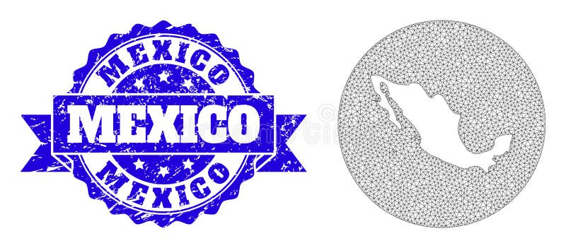 Wire Frame Mesh Round Stencils Map of Mexico with Grunge Stamp Stock ...