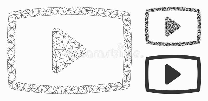 Video Screen Vector Mesh Network Model and Triangle Mosaic Icon Stock ...