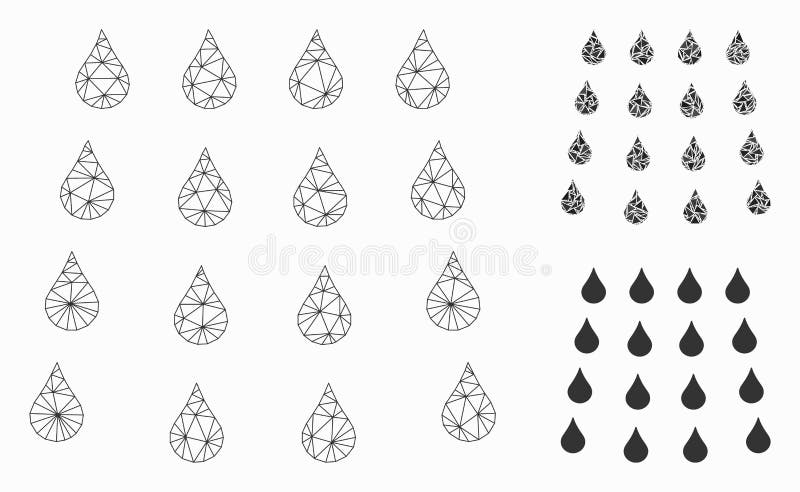 Water Drops Vector Mesh Network Model and Triangle Mosaic Icon Stock ...