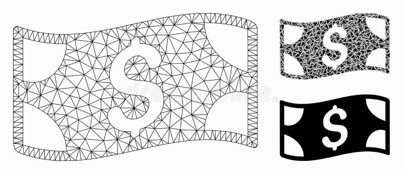 Waving Dollar Banknote Vector Mesh 2D Model and Triangle Mosaic Icon ...