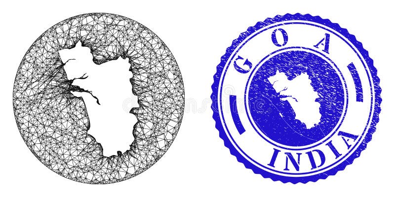 Mesh Wire Frame Stencil Goa State Map and Scratched Round Stamp Stock ...