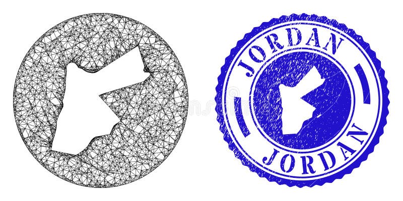 Mesh Wire Frame Stencil Jordan Map and Grunge Round Stamp Stock Vector ...