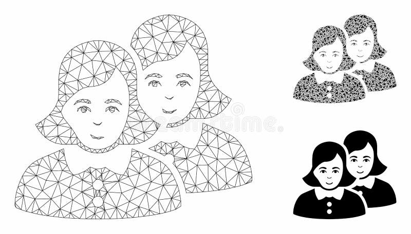 Women Vector Mesh Wire Frame Model And Triangle Mosaic Icon Stock