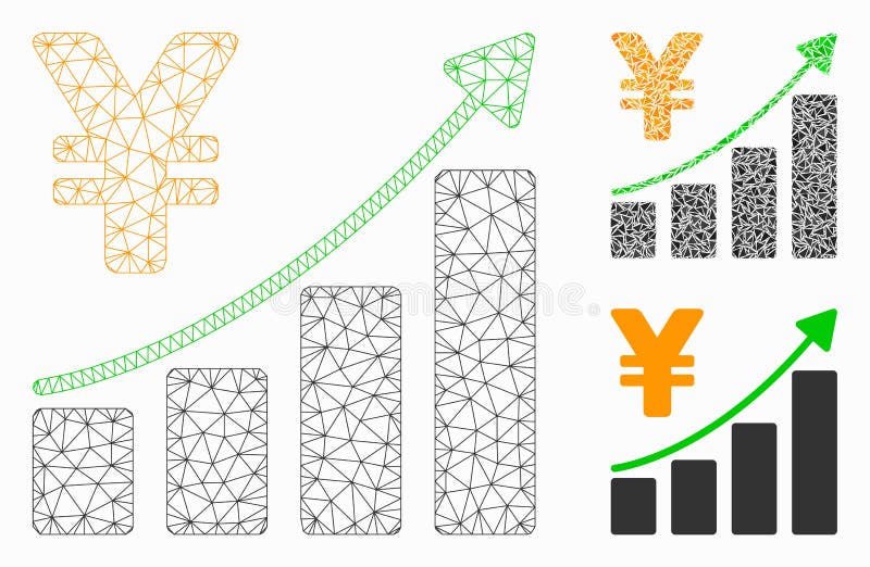 Yen Growth Graph Vector Mesh Wire Frame Model and Triangle Mosaic Icon ...