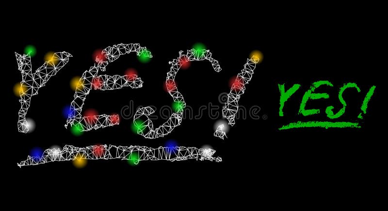 Mesh Yes Text Glare Icon with Multi Colored Flash Nodes Stock Vector ...