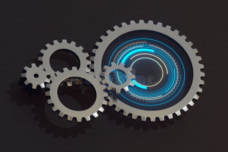 Meshing Mechanical Gears, Metallic Parts, 3d Rendering Stock ...