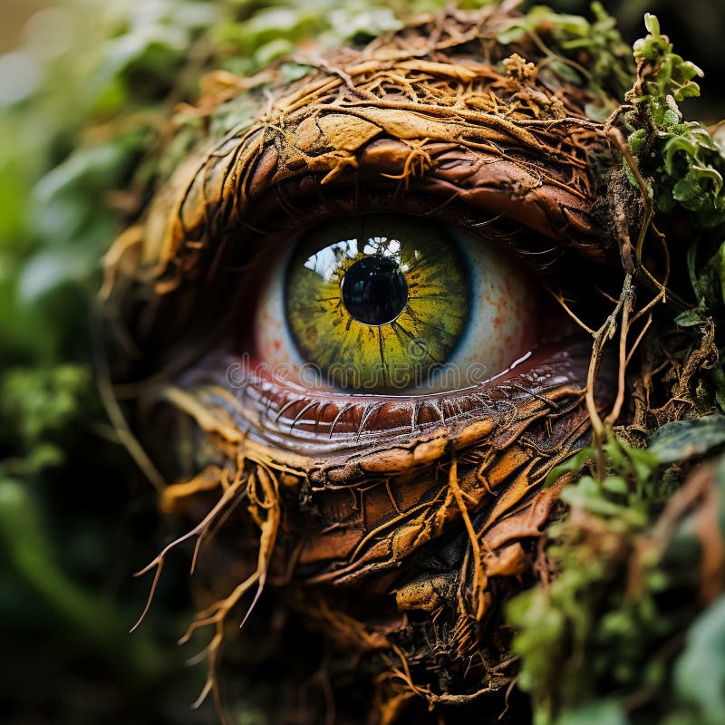 A Mesmerize Eye Peeking through a Lush Green Cover Stock Illustration ...