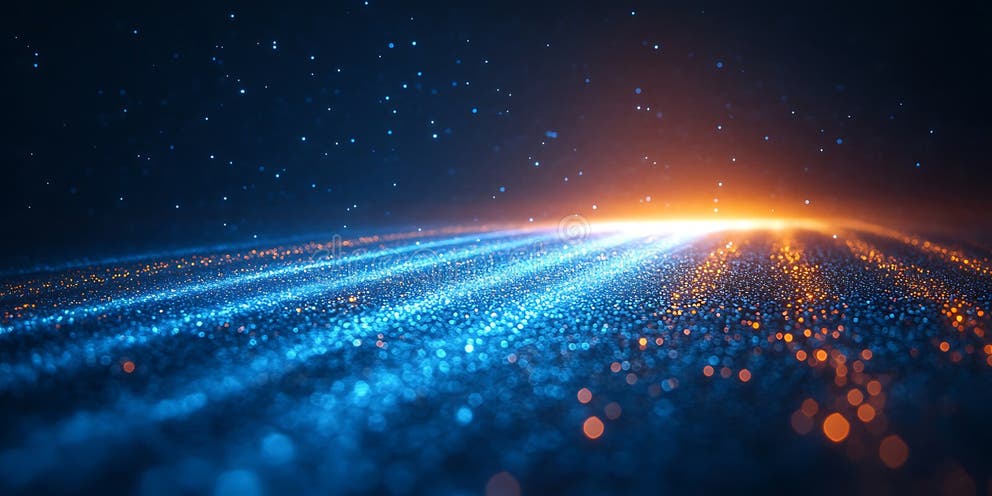 Abstract Data Stream Visualization with Glowing Particles Blue and ...