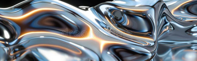 Abstract Shiny Chrome Textured Surface with Fluid Metal Flowing Stock ...