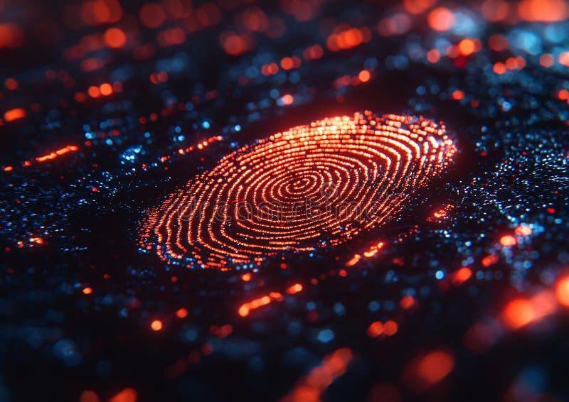 Glowing Fingerprint Digital Identity Biometric Security Abstract ...