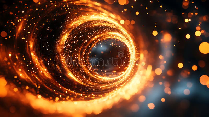 Golden Vortex with Sparkling Particles and Bokeh Lights Background for ...