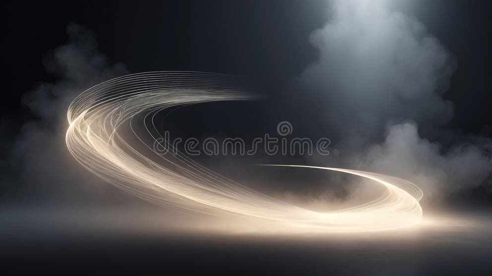 Abstract Light Trails Forming a Circle Against a Dark Cloudy Background ...