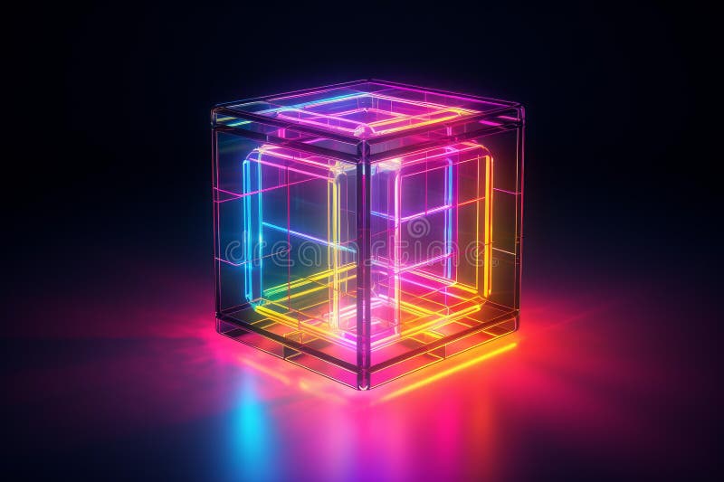 Mesmerizing Abstract Neon Cube. Generate Ai Stock Illustration ...