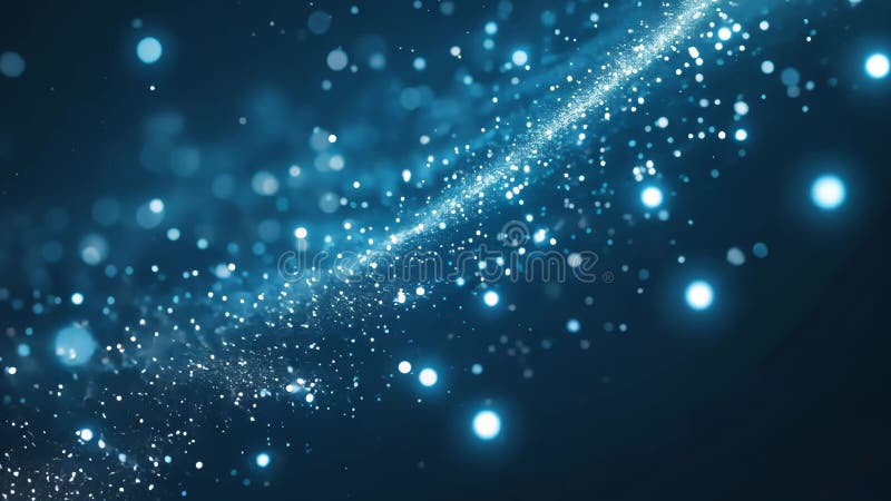 Abstract Scene with Glowing Blue Particles Floating in a Dark Space ...