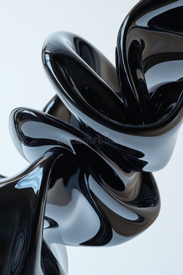 Abstract Twisting Black Sculpture with Glossy Metallic Surface Stock ...