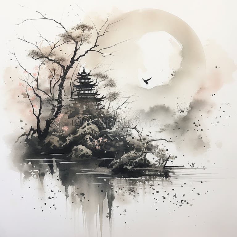 Mesmerizing Abstract Sumi-e Ink Painting Stock Illustration ...