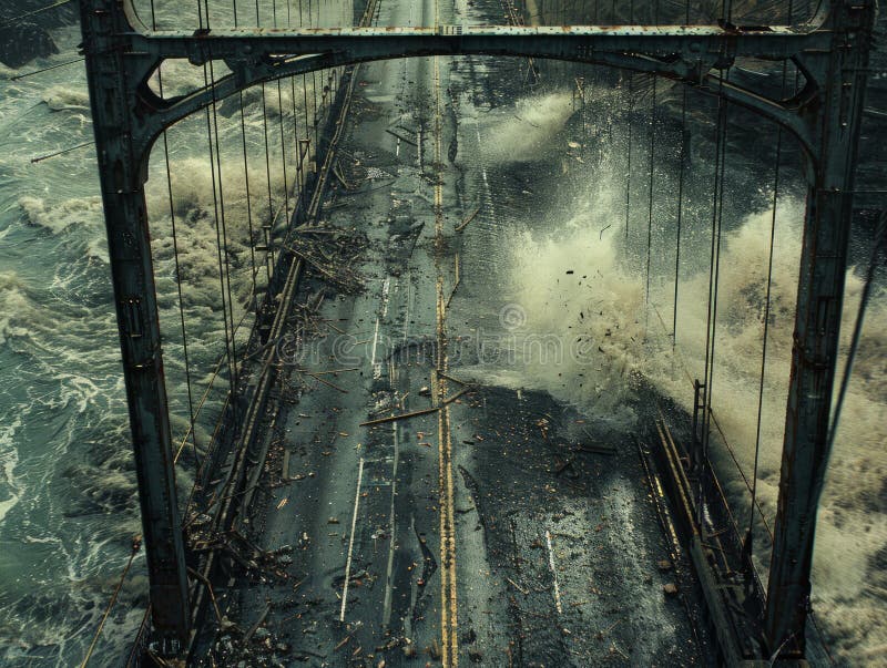 Mesmerizing Aerial View of a Bridge Being Battered by a Fierce Storm ...