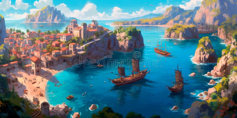 Mesmerizing Aerial View of a Picturesque Coastal Town, Nestled between ... Mesmerizing Aerial View of a Picturesque Coastal Town, Nestled between ...