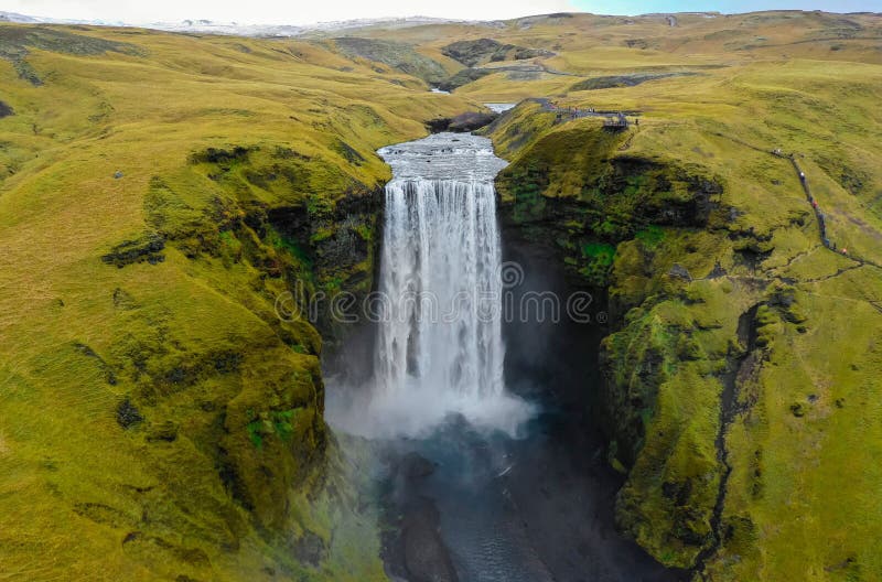 Mesmerizing Aerial View of Skogafoss Waterfall Captured during Daylight ...