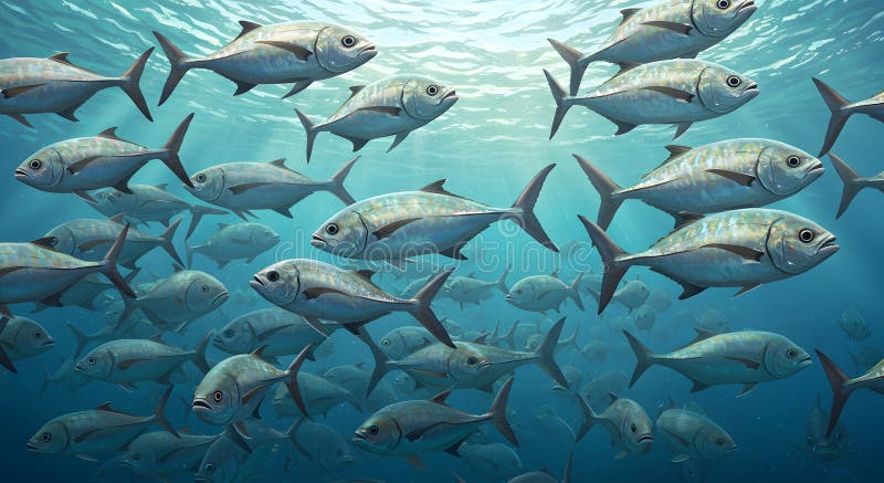 School of Fish Looking at Camera Stock Illustration - Illustration of ...