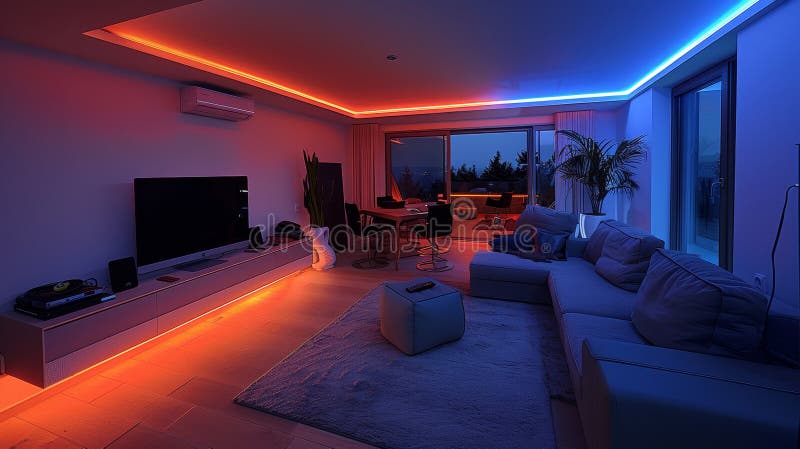 The Mesmerizing Allure of a Modern Basement Illuminated by LED Strips ...